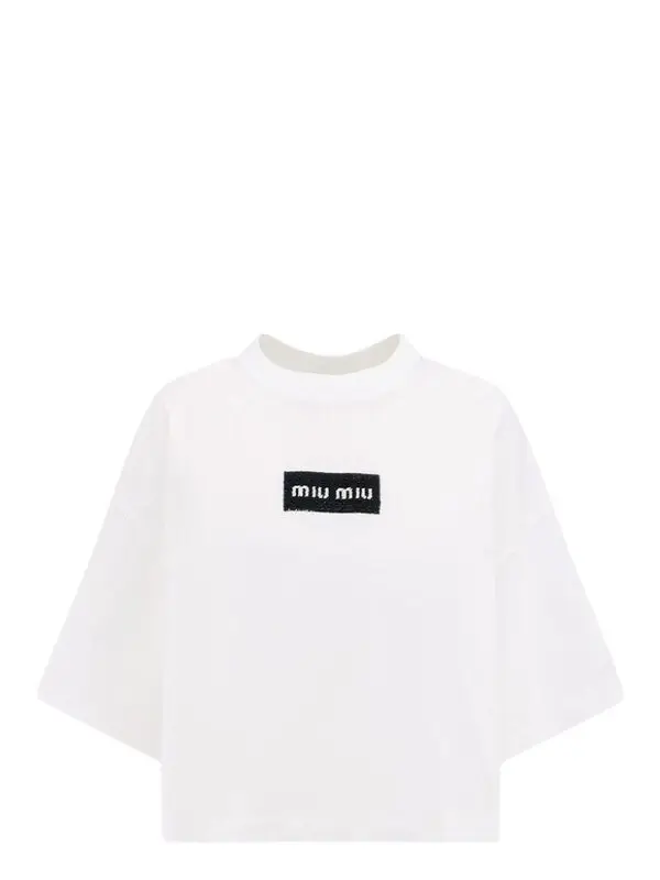 Miu Miu Cropped T-shirt With Logo Embroidery - White