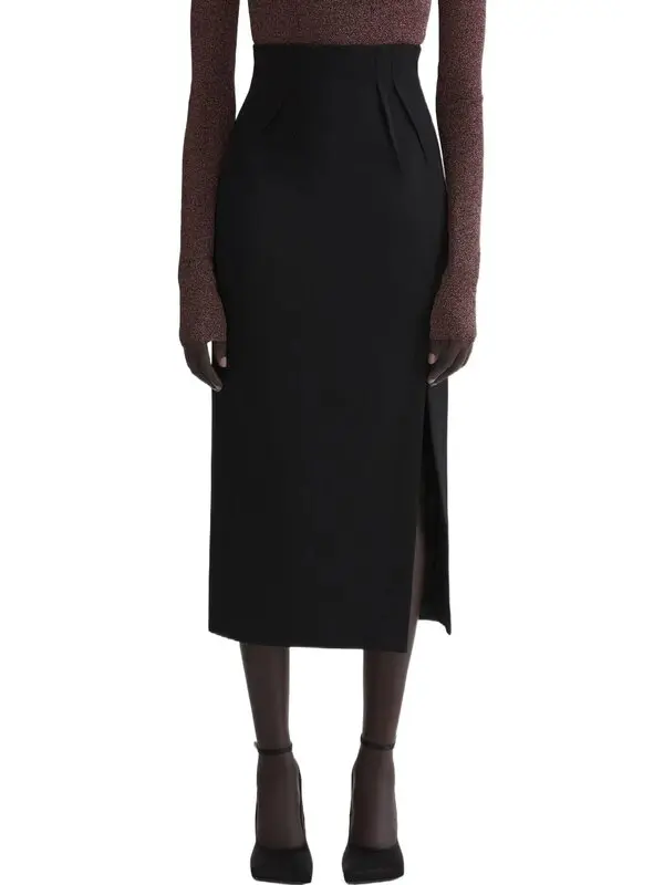 MUGLER Slit Skirt With Pleated Details - Black