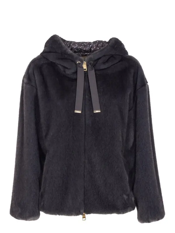 Herno Shearling Drawstring Hooded Coat - Black