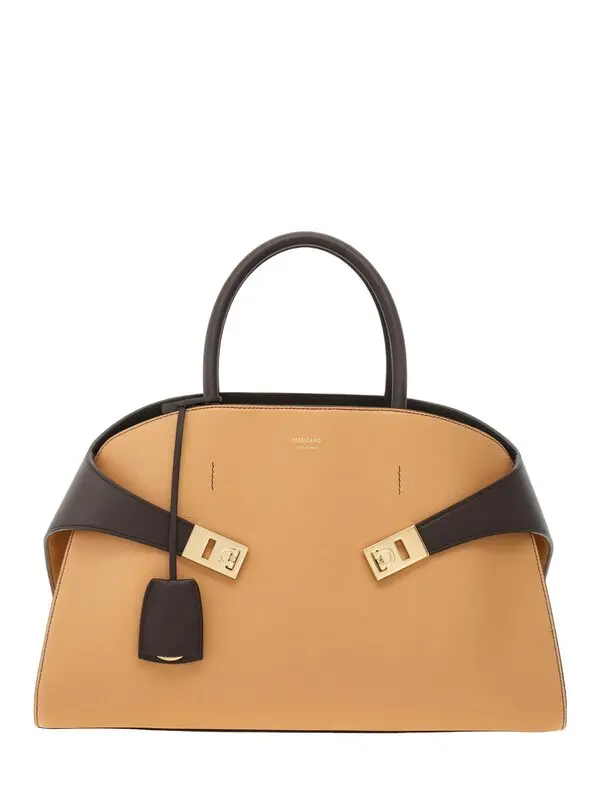 FERRAGAMO Hug Two-toned Handbag - Light Camel/testa Di Moro