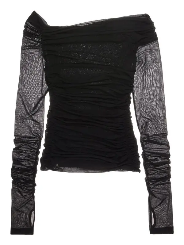 Helmut Lang Ruched Off-shoulder Top - Black