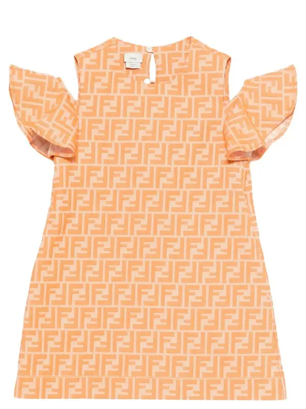 Fendi Crew-neck Dress With Ruffle Detail - Orange