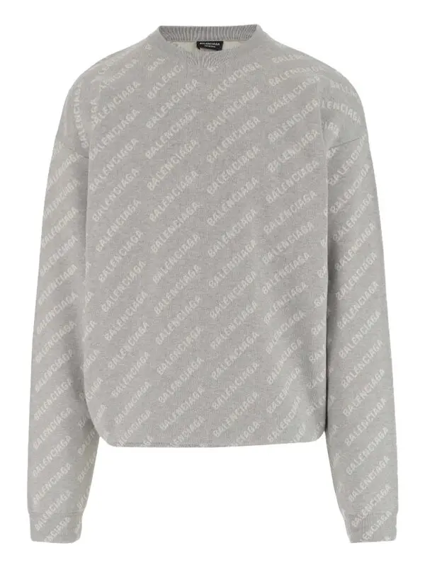 Balenciaga Allover Logo Knit Jumper - Gray