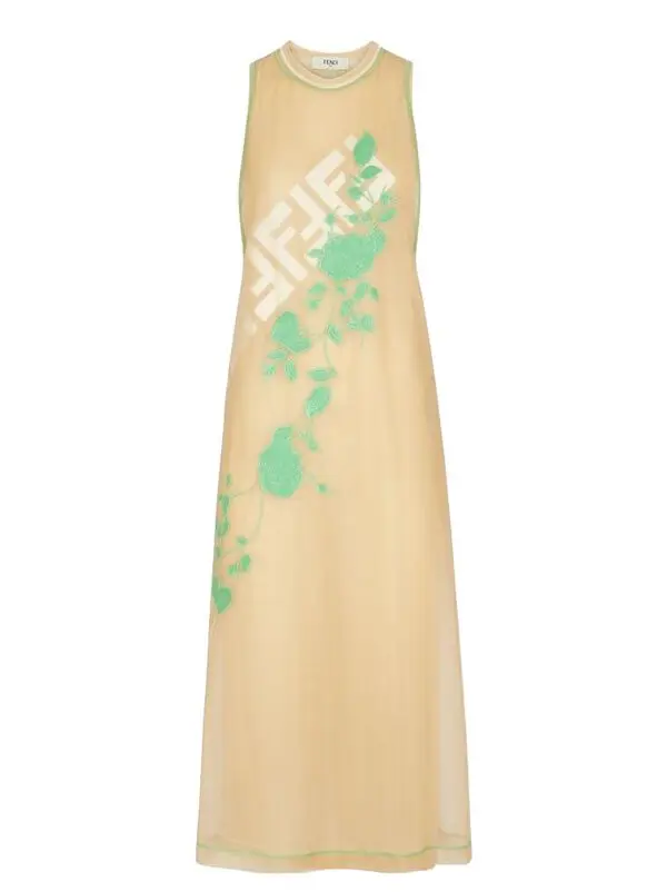 Fendi Sleeveless Sheer Floral Embroidered Maxi Dress - Nude
