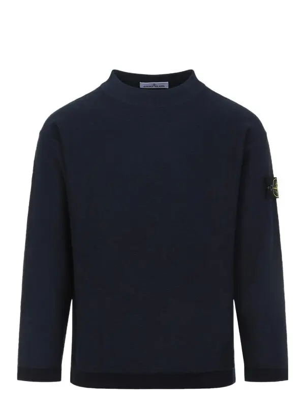 Stone Island Logo Patch Crewneck Jumper - Blue