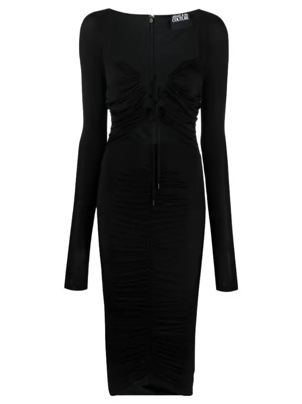 Versace Cut-out Midi Dress With Pleating - Black