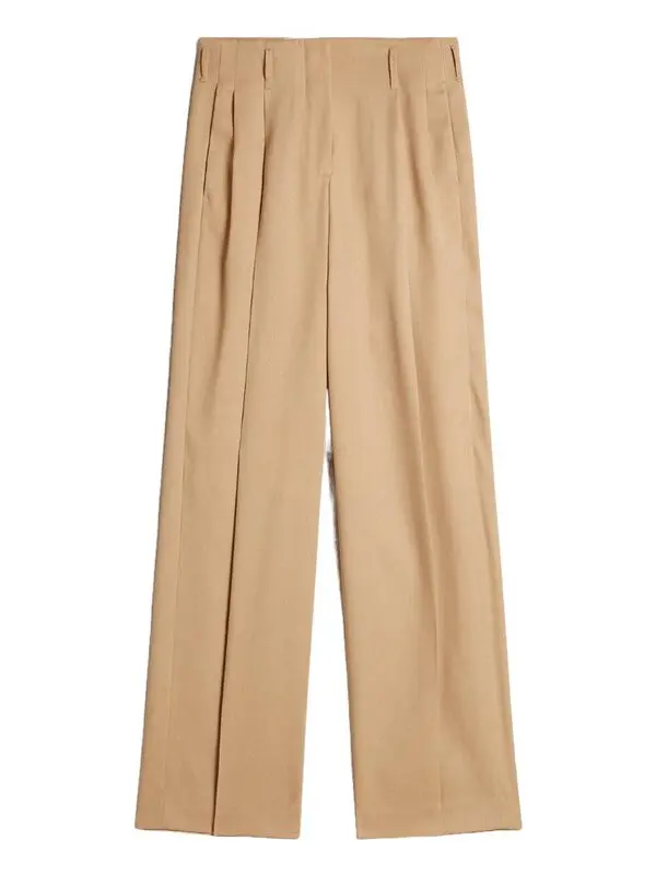 GOLDEN GOOSE Wide Leg Pleated Trousers With Embroidered Logo Patch - Nude