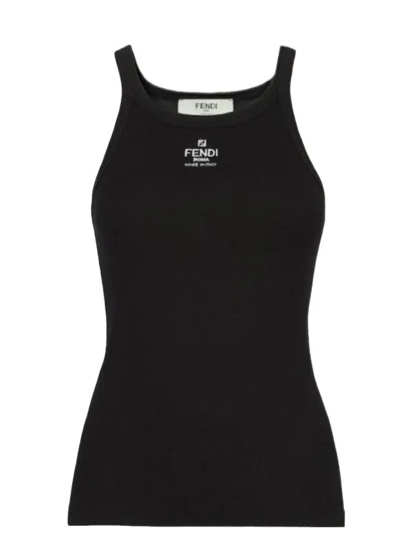 Fendi Logo Embroidered Knitted Tank Top - Black