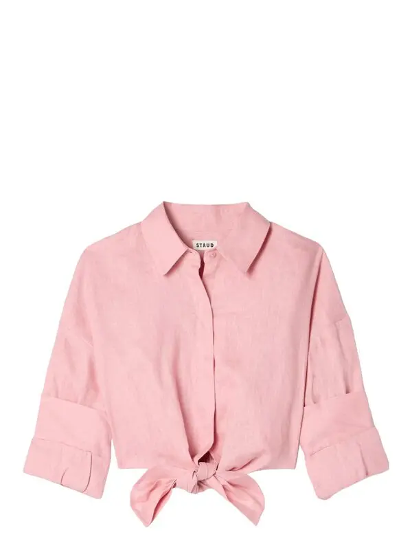 Staud Cropped Shirt With Front Tie And Cuffed Sleeves - Blush Color