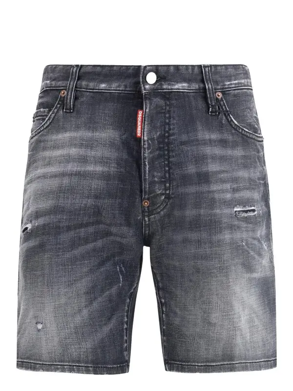 Dsquared2 Distressed Denim Shorts With Logo Patch - Gray