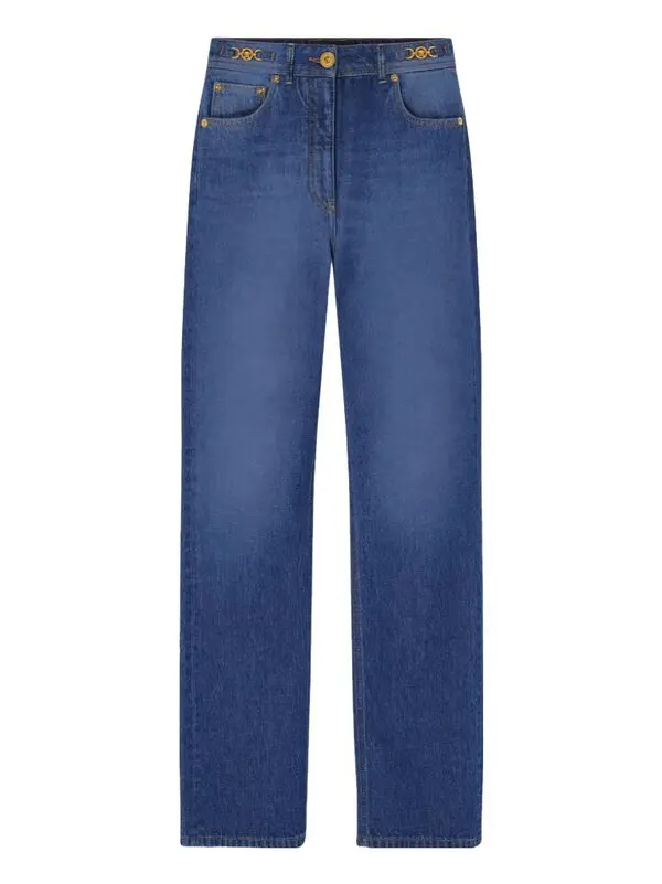 Versace High-waisted Straight-leg Jeans With Medusa '95 Hardware - Blue