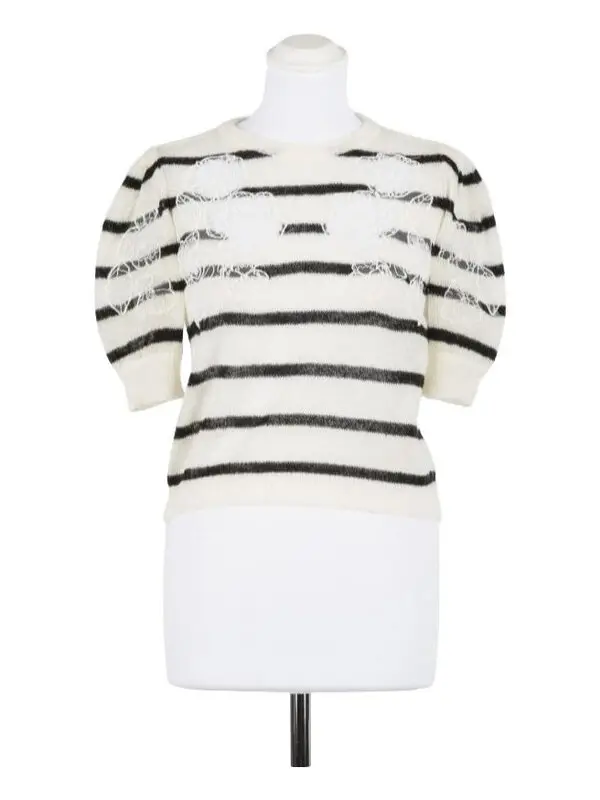 TWINSET Striped T-shirt With Floral Lace Detail - White