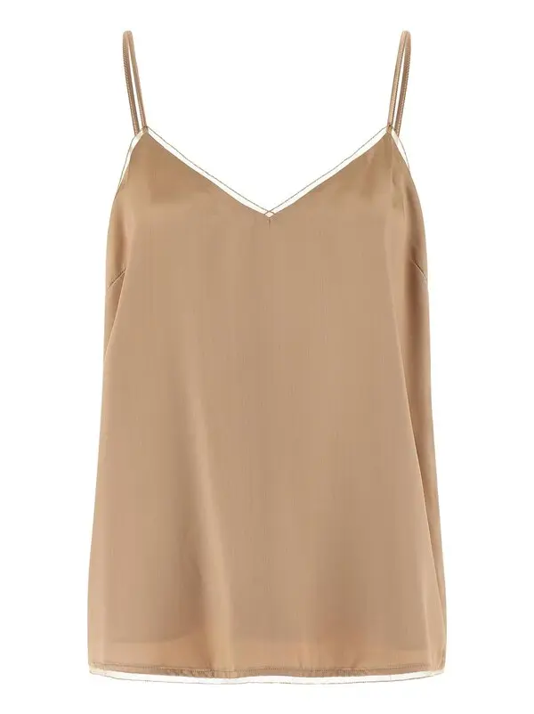 Fabiana Filippi V-neck Camisole With Tulle And Diamond Thread Detail - Beige