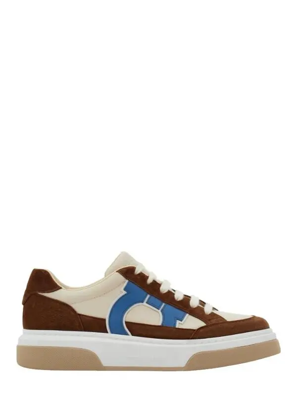 FERRAGAMO Gancini Low-top Sneakers - Brown/mascapone/santorini Blue