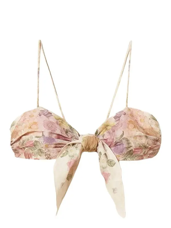 TWINSET Floral Bow Detail Crop Top - Nude