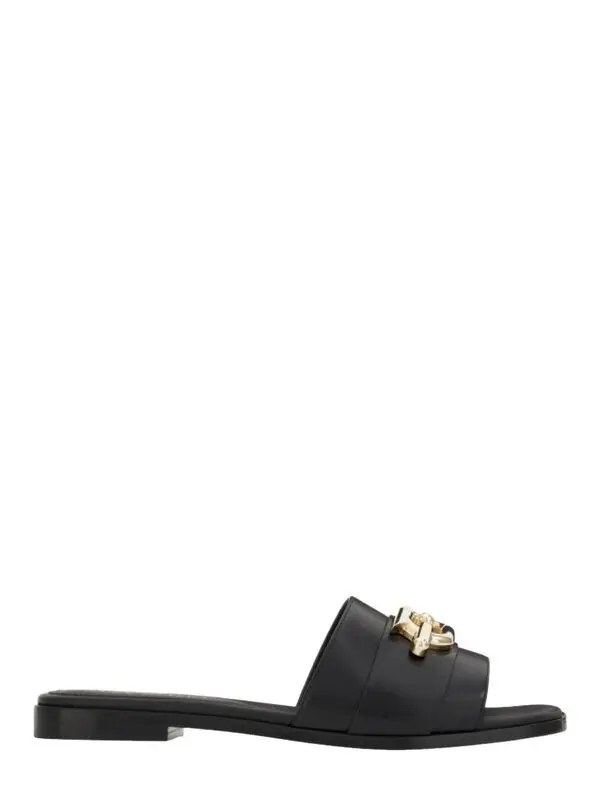 FERRAGAMO Square Toe Chain Detail Slide Sandals - Black