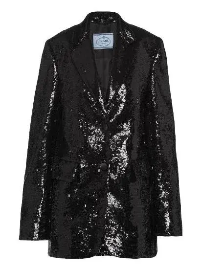 Prada Sequined Tailored Blazer - Black