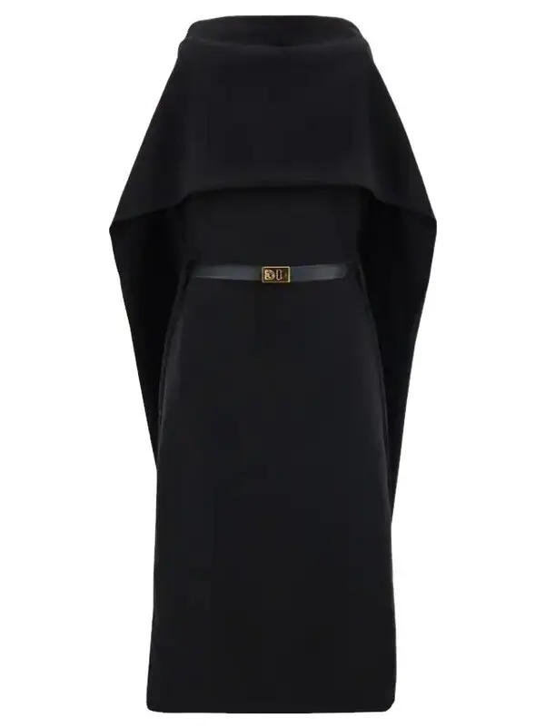 FERRAGAMO Midi Dress With Cape Effect And Belt - Black