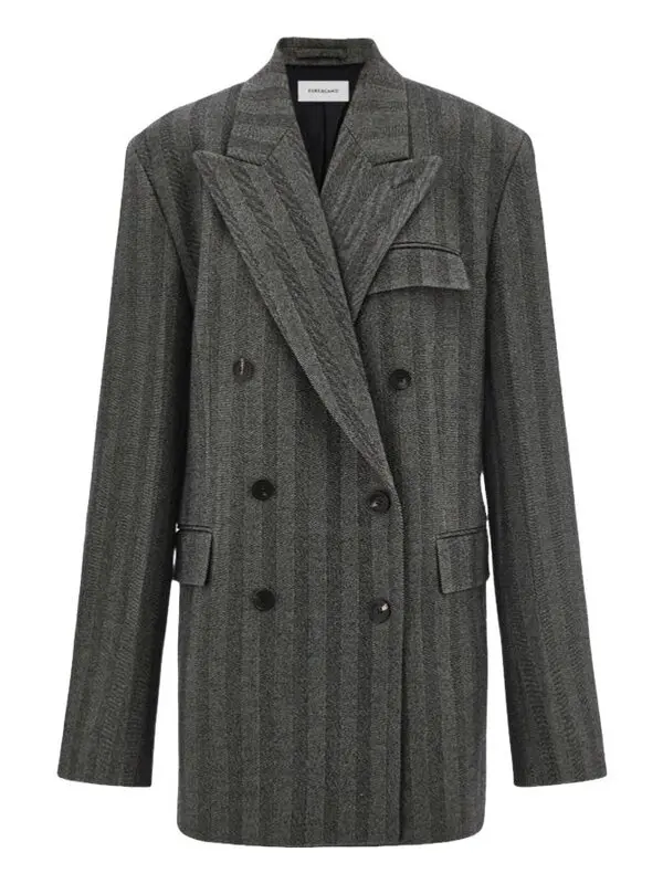 FERRAGAMO Oversized Double Breasted Chevron Blazer - Black/sand
