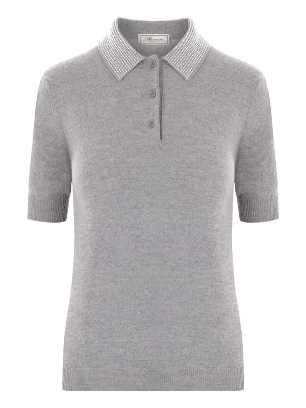 Blumarine Embellished Collar Polo Shirt - Gray