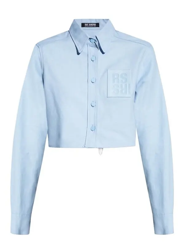Raf Simons Cropped Cotton Shirt With Logo Patch - Blue