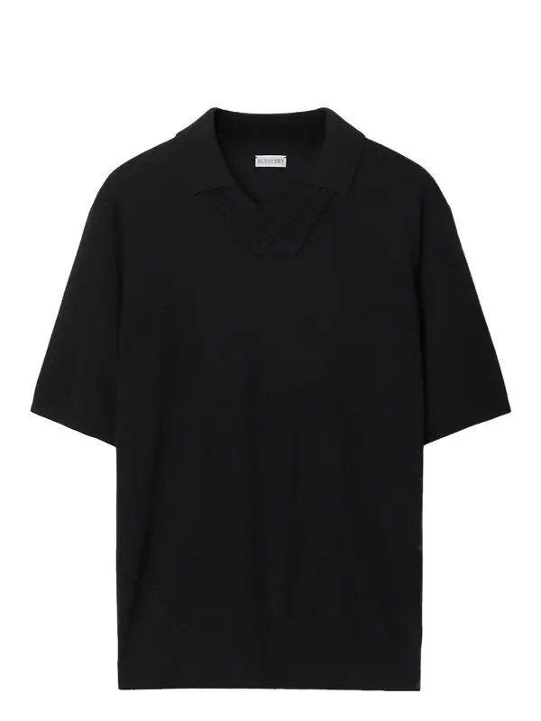 Burberry V-neck Wool Polo Shirt - Black