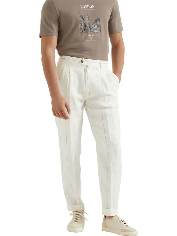 Brunello Cucinelli Pin-striped Pleated Trousers - White