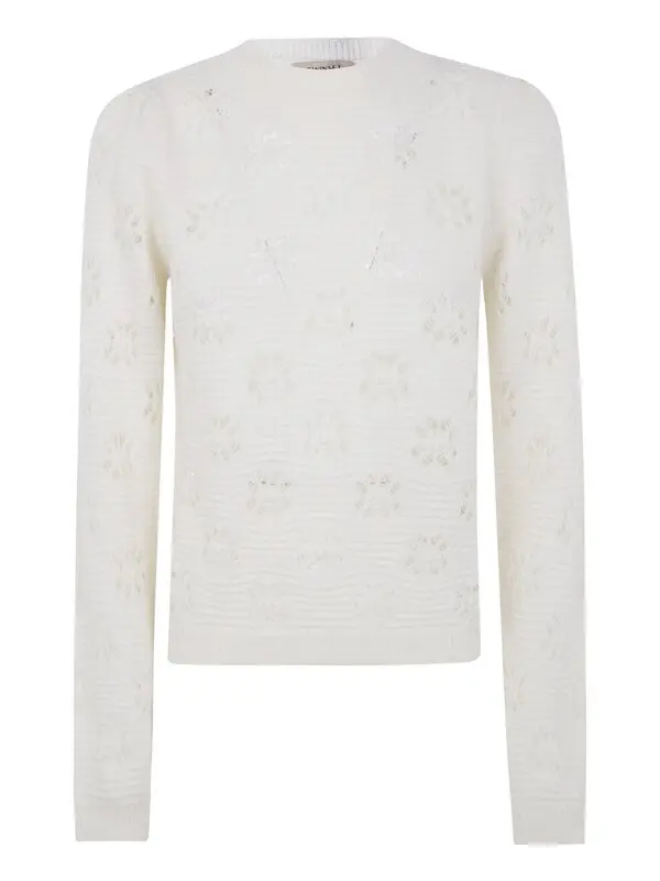 TWINSET Floral-pattern Crewneck Knitted Jumper - White