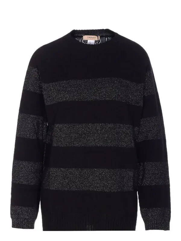 TWINSET Striped Crewneck Sweater - Black