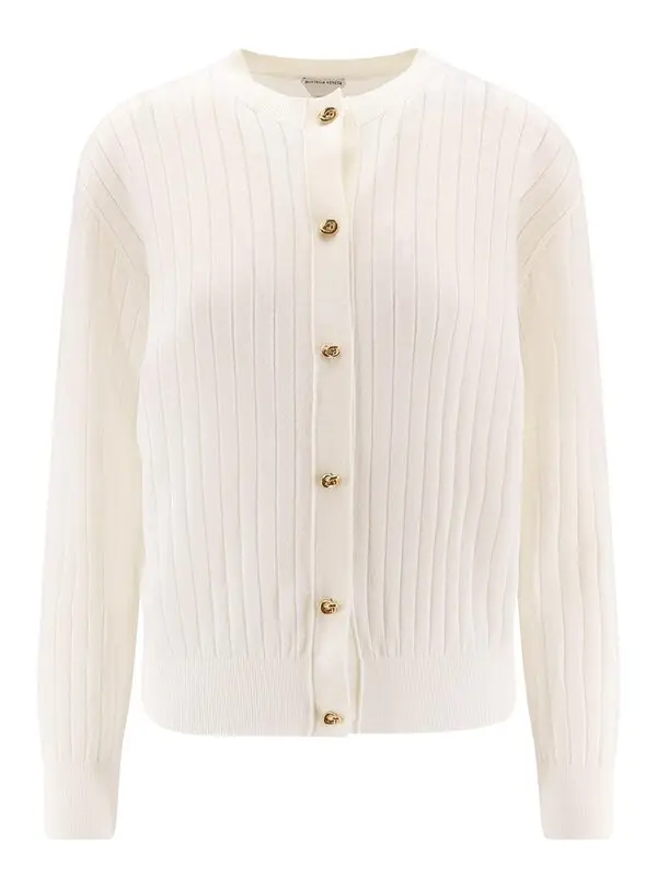 Bottega Veneta Ribbed-knit Crewneck Cardigan - Chalk Color