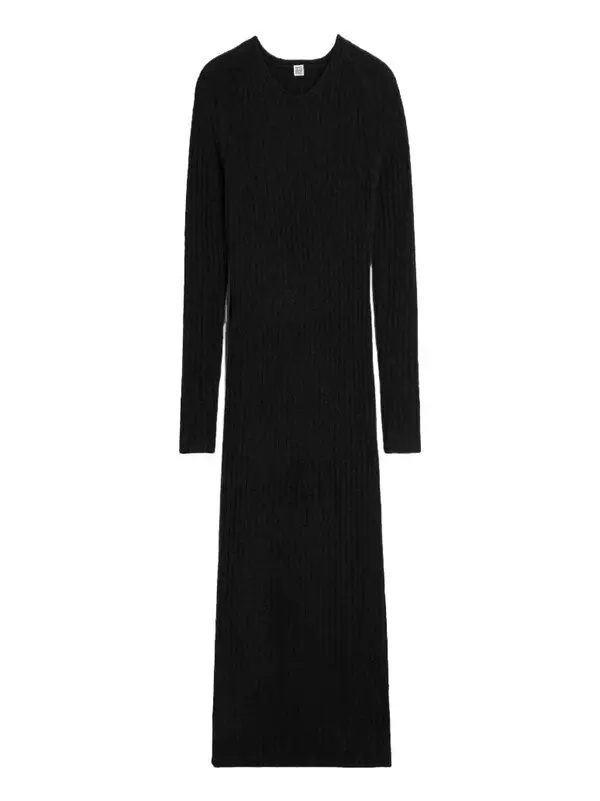 TOTEME V-neck Ribbed-knit Maxi Dress - Black