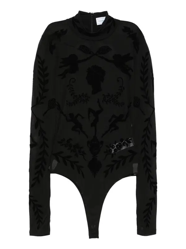 Casablanca Devoré-effect High Neck Long Sleeve Bodysuit - Black