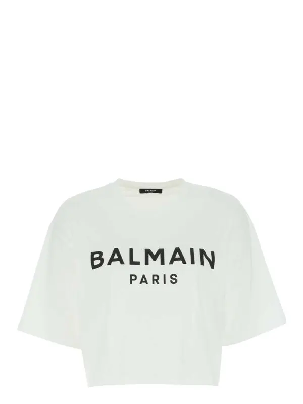 Balmain Logo Printed Cropped T-shirt - White