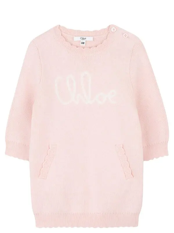 Chloé Logo Embroidered Knitted Dress - Pink