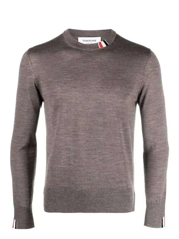 Thom Browne Crewneck Jumper With Signature Stripes - Brown