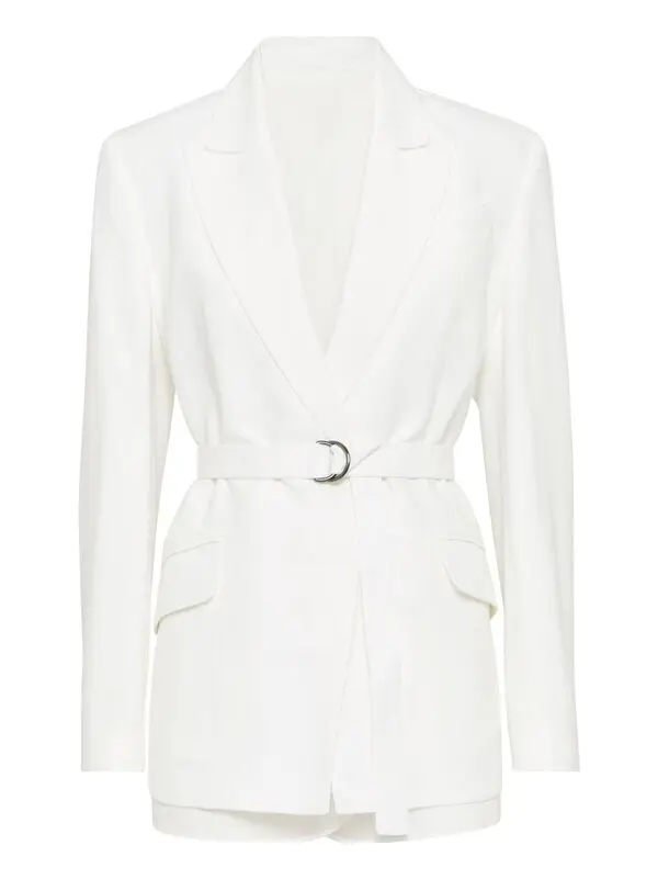 Brunello Cucinelli Belted Waist Jacket - White
