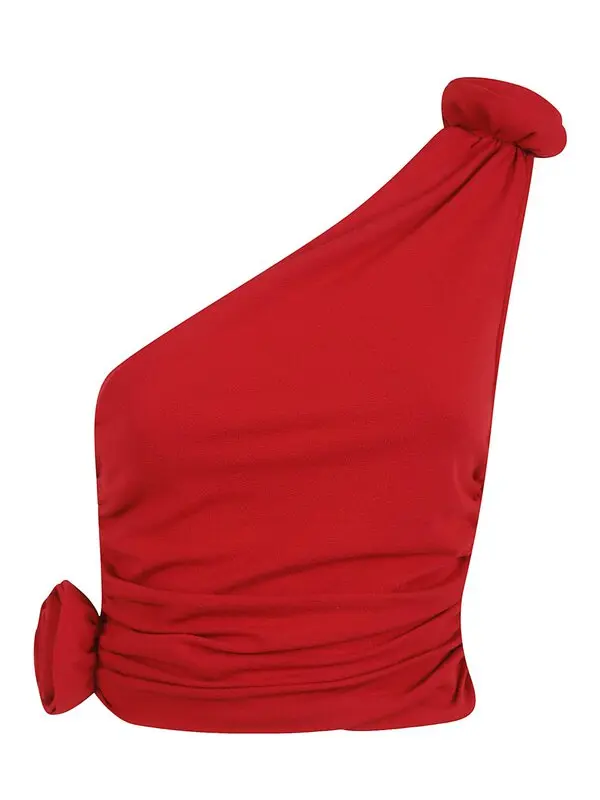 Magda Butrym Ruched One-shoulder Top With Bow Embellishments - Red