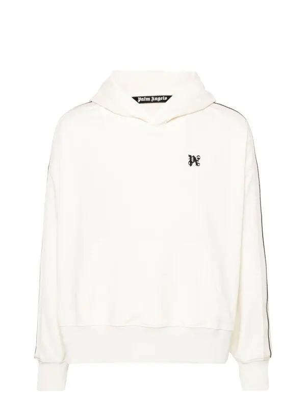 Palm Angels Monogram Embroidered Drop Shoulder Track Hoodie - White