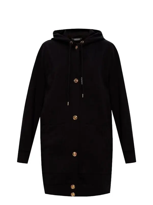 Versace Logo-print Hooded Coat - Black