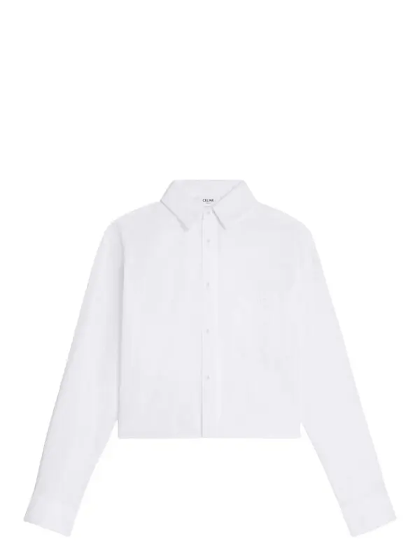 Celine Cropped Striped Cotton Shirt With Triomphe Embroidery - White