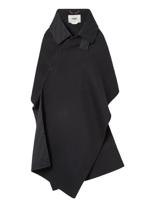 Fendi Enveloping Short Cloak With Ff Motif Lining - Black