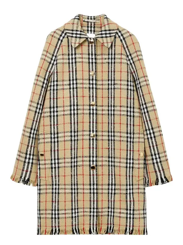 Burberry Checked Fringed-edge Buttoned Coat - Nude