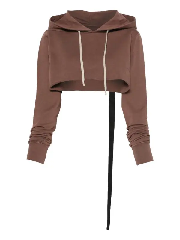 Rick Owens Cropped Drawstring Hoodie - Brown
