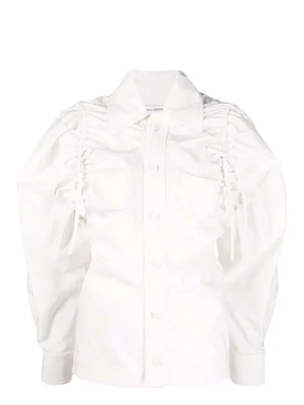 Bottega Veneta Tie-gathered Balloon Sleeve Shirt - White