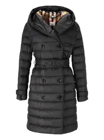 Burberry Long-sleeved Quilted Down Jacket With Belt - Black