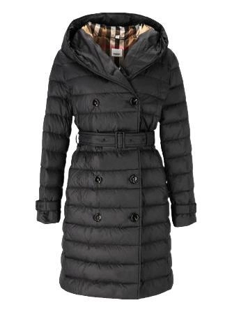 Burberry Long-sleeved Quilted Down Jacket With Belt - Black