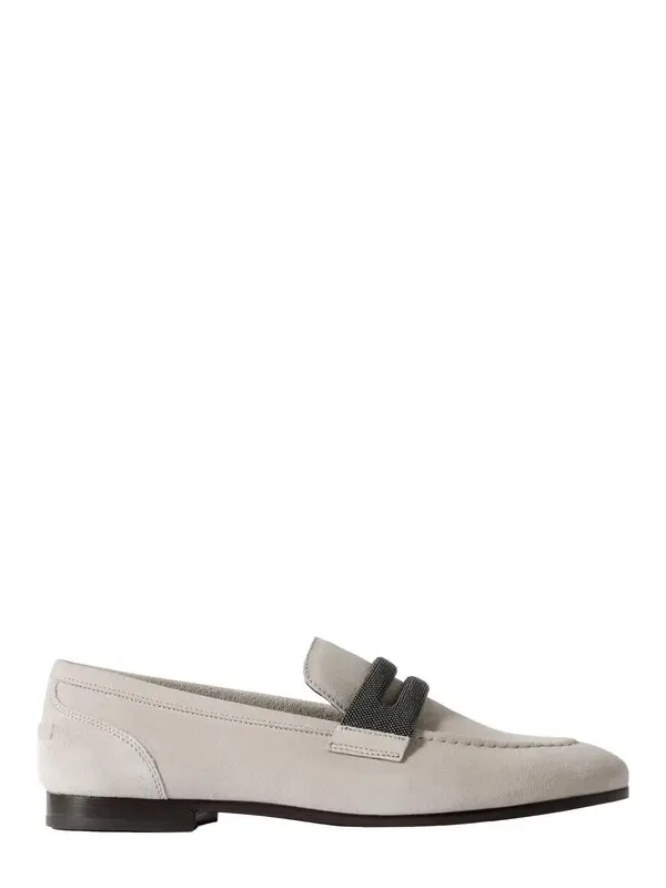 Brunello Cucinelli Bead-embellished Loafers - Light Gray