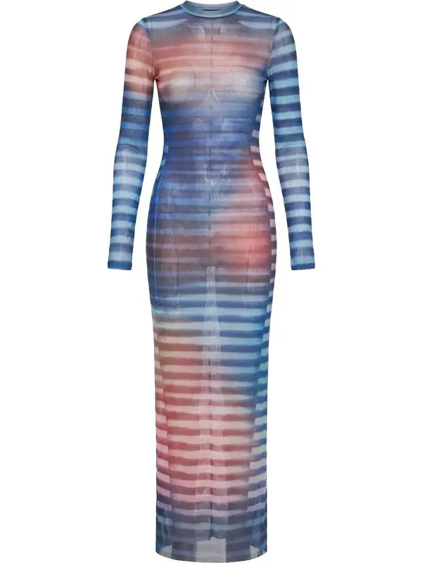 JEAN PAUL GAULTIER Long Sleeve Printed Mesh Dress - Blue