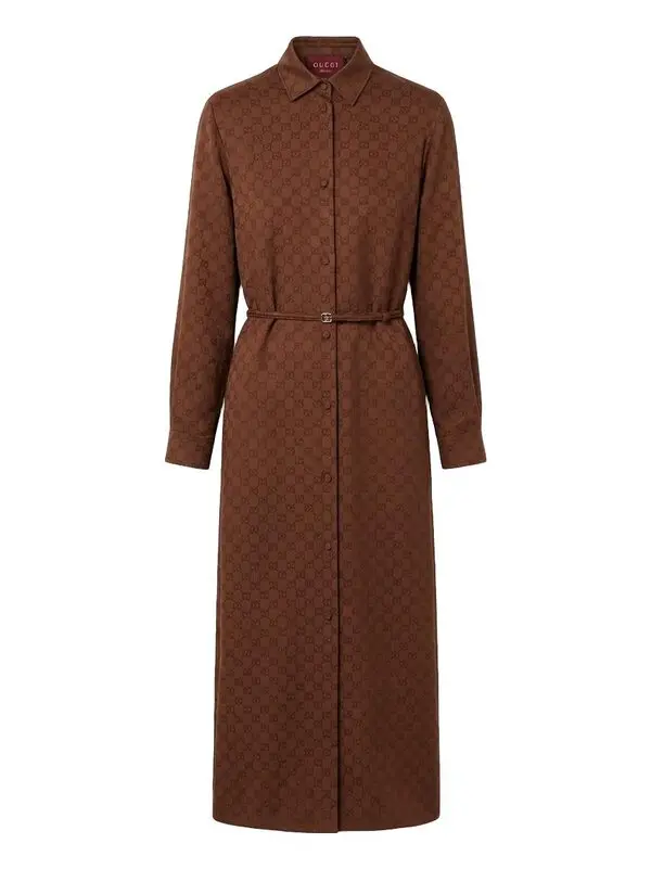 Gucci Gg Satin Belted Dress - Brown