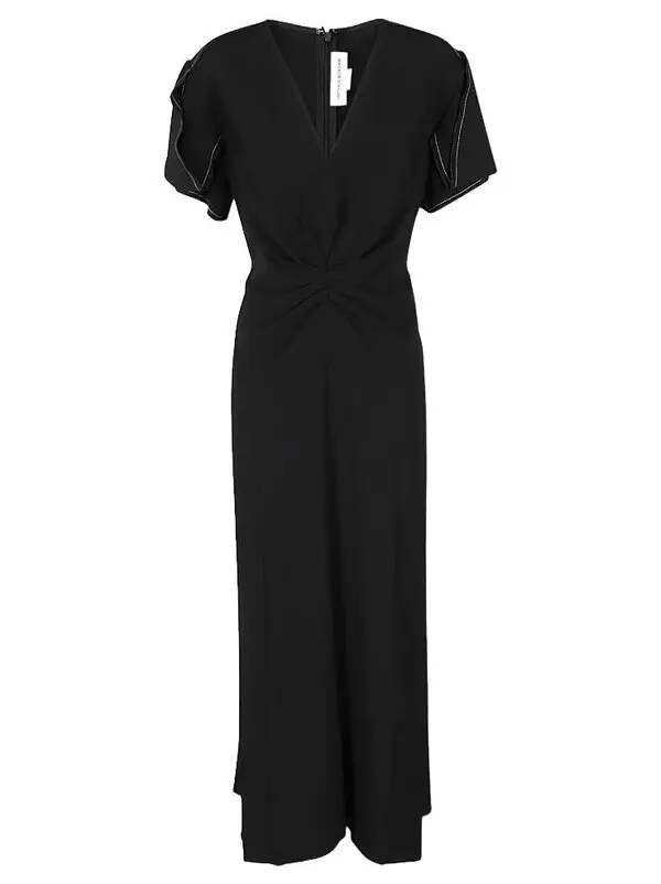 Victoria Beckham Gathered V-neck Midi Dress - Black